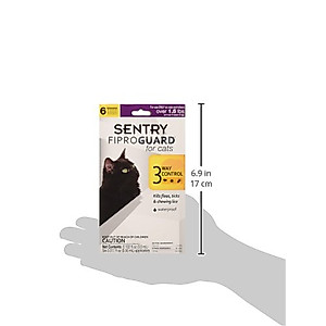 SENTRY Fiproguard for Cats, Flea and Tick Prevention for Cats (1.5 Pounds and Over), Includes 6 Month Supply of Topical Flea Treatments