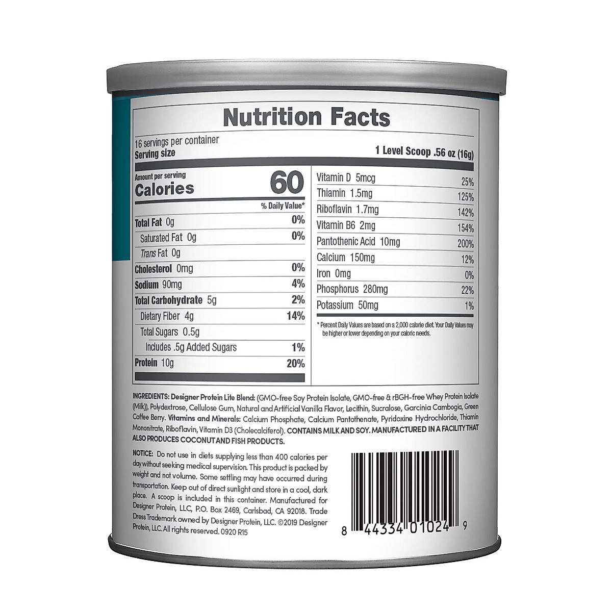 Designer Wellness, Designer Lite, Low Calorie Natural Protein, Prebiotic Fiber, Key Vitamins & Minerals, Vanilla Cupcake, 9.03 Ounces