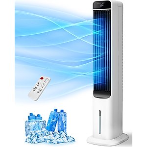 LifePlus Evaporative Air Cooler, 41 Inch Portable Cooling Fan with Top & Bottom Water Refilling, Swamp Cooler with Humidifier for Room, 50° Oscillation, 3 Speed and 3 Wind Type, Remote Control