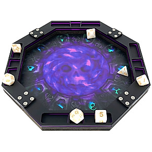 C4Labs 10" Octagon Dice Rolling Tray – Printed Vortex Skull: Purple - Vegan Leather Rolling Surface