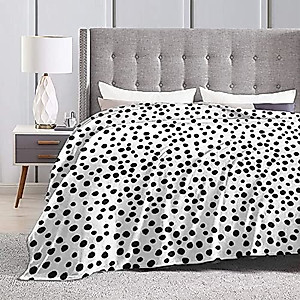 Black White Polka Dots Blanket for Adults Women Soft Flannel Throw Blankets Lightweight Warm Leg Blanket for Winter Couch Bed 50 x 60 in