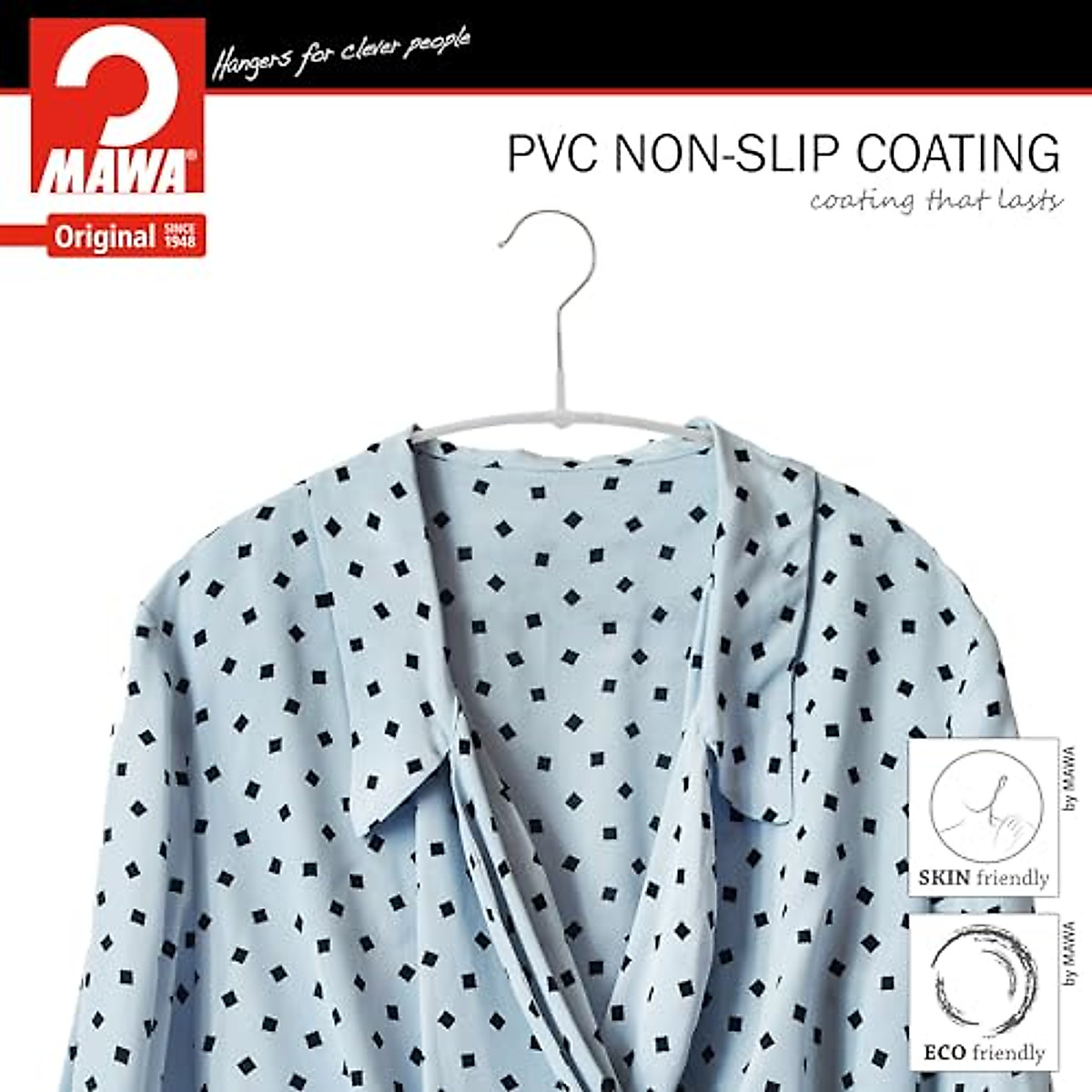 Mawa Narrow Petite Clothing Hangers, Steel Hanger with Non-Slip Coating, for Shirts, Dresses, Camisoles, T-Shirts, Space-Saving, 360-degree Rotatable Hook, 20 Count (Pack of 1)