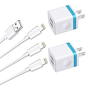 iPhone Charger [Apple MFi Certified], ARCCRA 3-Pack 3FT 6FT 10FT Lightning Cable Data Sync Charging Cords with 2 X Dual Port USB Wall Charger Block Plug for iPhone 13 12 11 Pro Max XS XR X 8 7 6 Plus