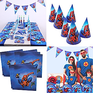 JinkySier 78pcs Spiderman Birthday Party Supplies Set, Spiderman tableware, Include dinner plates, knives and forks, cartoon spider napkin, for atmosphere decorations of various themed parties
