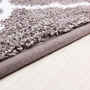 Carvapet 2 Pieces Kitchen Rugs and Mats Set Absorbent Soft Microfiber Bath Mat Moroccan Trellis Non-Slip Kitchen Mat Doormat Runner Set, 17"x48"+17"x24", Grey