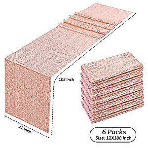 6 Pack Sequin Table Runner Rose Gold, 12 x 108 inch Glitter Rose Gold Table Runner for Rectangle Table for Birthday, Wedding, Banquet, Holiday Party Decorations, Christmas Gift & Baby Shower
