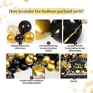 Black and Gold Birthday Decorations for Men Women, 71pcs Black and Gold Party Decorations with Backdrop, Tablecloth, Gold Foil Balloons, Banner, Balloon Arch for Birthday Party Decorations