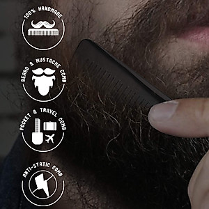 KaziUS Beard & Mustache Comb for Men, Facial Hair Grooming & Styling, Use Wet or Dry. Pocket-sized Handmade Horn Comb of Quality Durable, Saw-Cut and Hand Polished.