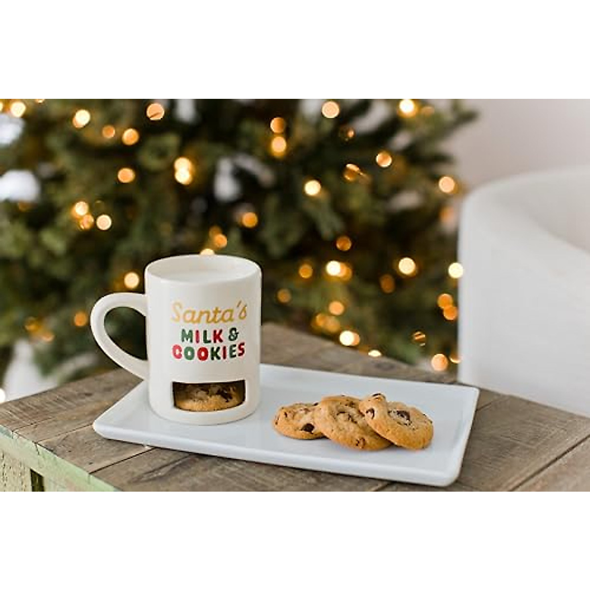 Pearhead Santa's Milk & Cookies Christmas Mug, Holiday Novelty Coffee Mug with Slot for Cookies, Holiday Home Décor, Microwave And Dishwasher Safe, Santa’s Milk & Cookies Mug, 9 Oz