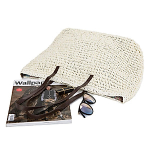 ilishop Women's Classic Woven Straw Tote Summer Beach Weaving Handbag Shoulder Bag (White)