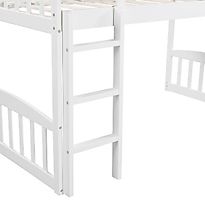 Twin Size Low Loft Bed with Slide and Ladder, Wooden Loft Bed Frame for Kids Girls Boys – White