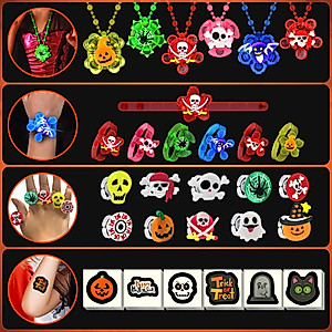 84 PCS Halloween Party Favors for Kids, Halloween Glow in the Dark Toys Rotating Spin Light Up Bracelets Necklaces Rings Decorations, Halloween Trick or Treats Goodie Bag Fillers Party Supplies