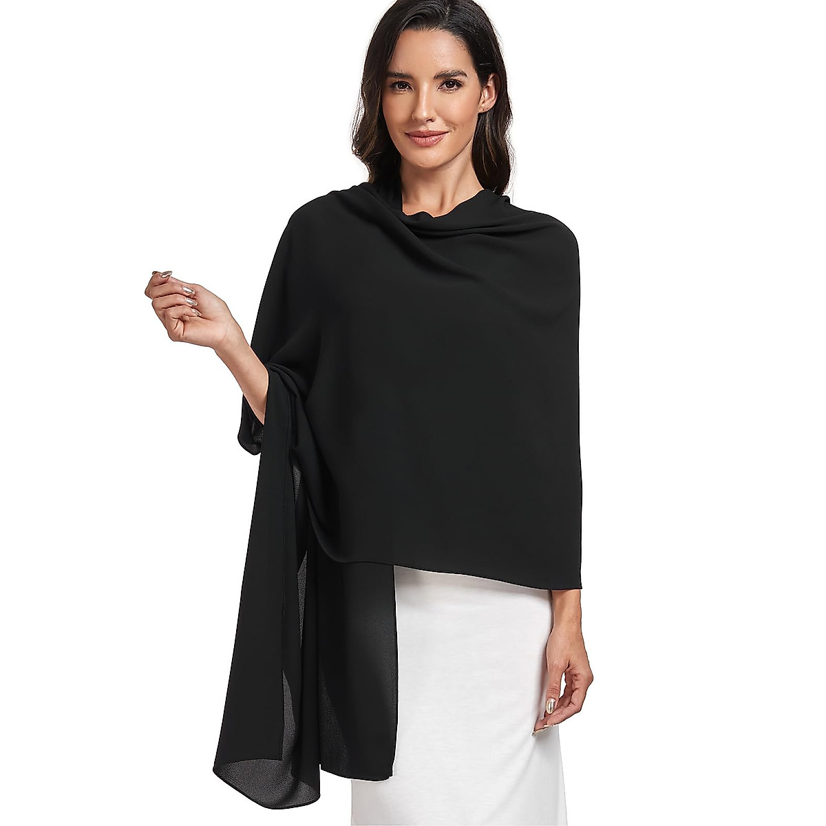 olyrjie Chiffon Shawl Womens Wrap for Evening Dress Wedding Scarf Fashion Pashmina Black