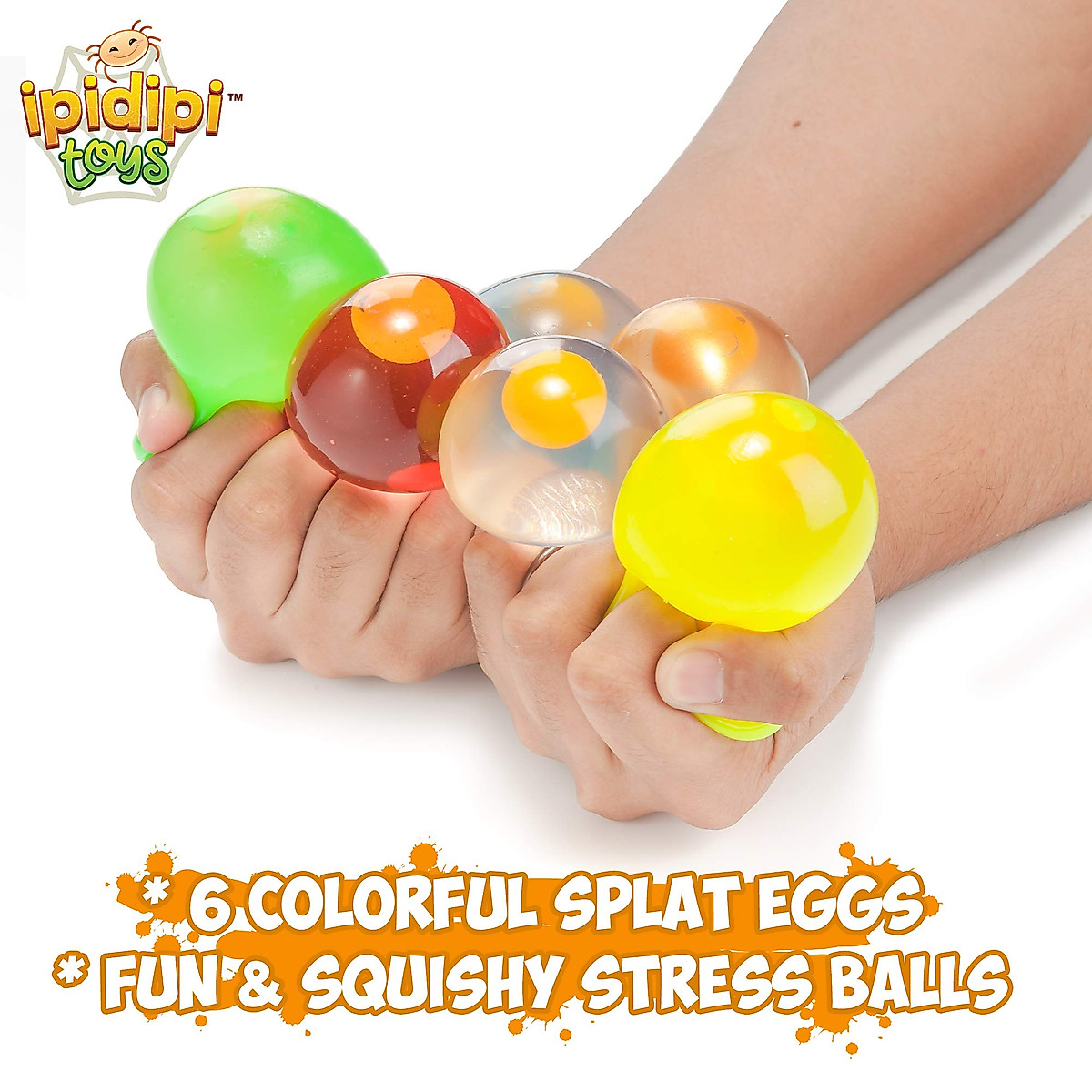 IPIDIPI TOYS Colorful Eggs Splat and Stick Ball Squishy Toys - 6 Pack - Stress Relief Egg Squishies - Fun Splat Ball Toy for Stocking Stuffers - Anxiety Reducer Sensory Play for Kids Ages 3-9