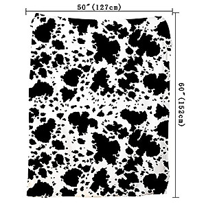 Flannel Cow Print Blanket Soft Cozy Fleece Lightweight Cow Throw Blanket for Couch Sofa Bed Office Car Travel All Season Warm Plush Black White Cow Print Throw Blankets for Kids Adults(50"×60")