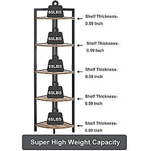 FATORRI Industrial Corner Shelf, 5 Tier Tall Corner Bookshelf, Wood and Metal Corner Bookcase (Rustic Oak)…