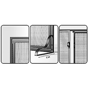 Kingson 37.8x30.7 in Fireplace Screen with Doors, 2-Pannel Handcrafted Solid Wrought Iron Decorative Mesh Classic Fire Spark Guard-Black