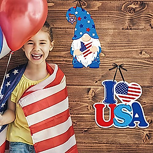 3 Pieces 4th of July Decorations Patriotic Wooden Signs Independence Day America Wooden Signs I Love USA Gnome Hanging Signs for Window Door Wall Decoration