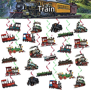24 Pcs Train Hanging Decorations Steam Train Hanging Swirls Ceiling Swirls Train Birthday Party Supplies for Retro Train Party Decorations Train Transportation Decorations