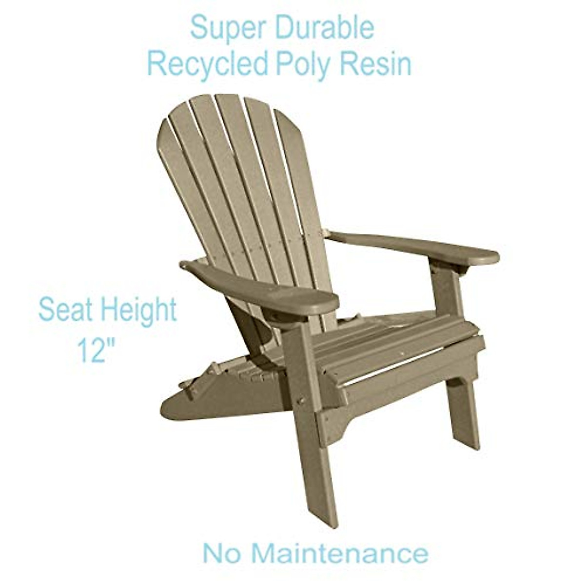 Phat Tommy Adirondack Chair - Poly Outdoor Furniture - Recycled, Composite, All Weather, & Folding - Heavy Duty Plastic Patio Seating, Weatherwood