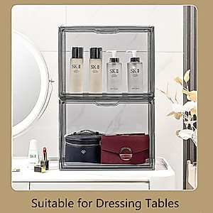 WMM Purse Storage Organizer for Closet, 3 Packs Plastic Acrylic Clear Handbag Purse Shoes Book Figure Toy Display Case, Storage Bins for Cosmetic, Stackable Magnetic Drop Front Storage Organizer