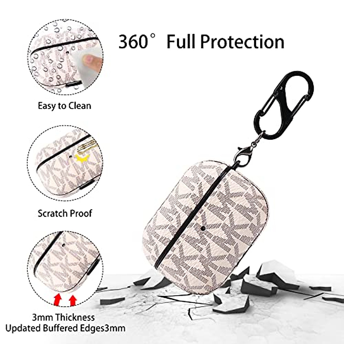 Compatible with AirPods Pro Case Cover with Keychain, Luxury Full-Body Hard Shell Leather Airpods Pro Protective Cover Case for AirPods Pro Wireless Charging Case (Front LED Visible)