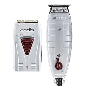 Andis Professional Finishing Combo, T-Outliner Beard/Hair Trimmer with T-Blade, Gray, Model GTO - Cordless Mens Lithium Battery Titanium Foil Shaver (17195) - Bundled with BeauWis Brush