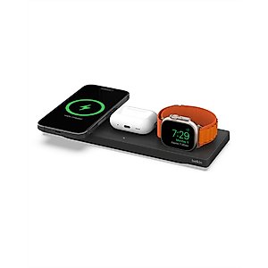 Belkin MagSafe 3-in-1 Wireless Charging Pad - Fast Wireless Charging for Apple Watch, iPhone 16, iPhone 15, iPhone 14, & iPhone 12 Series, & AirPods - Charging Station for Multiple Devices - Black