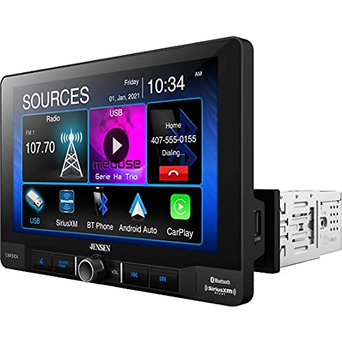 Jensen CAR910X 9 inch Mechless Multimedia Receiver with Apple CarPlay l Android Auto l SiriusXM-Ready l Built-in Bluetooth l 240 Watts MOSFET Power (60W x 4) (Renewed)