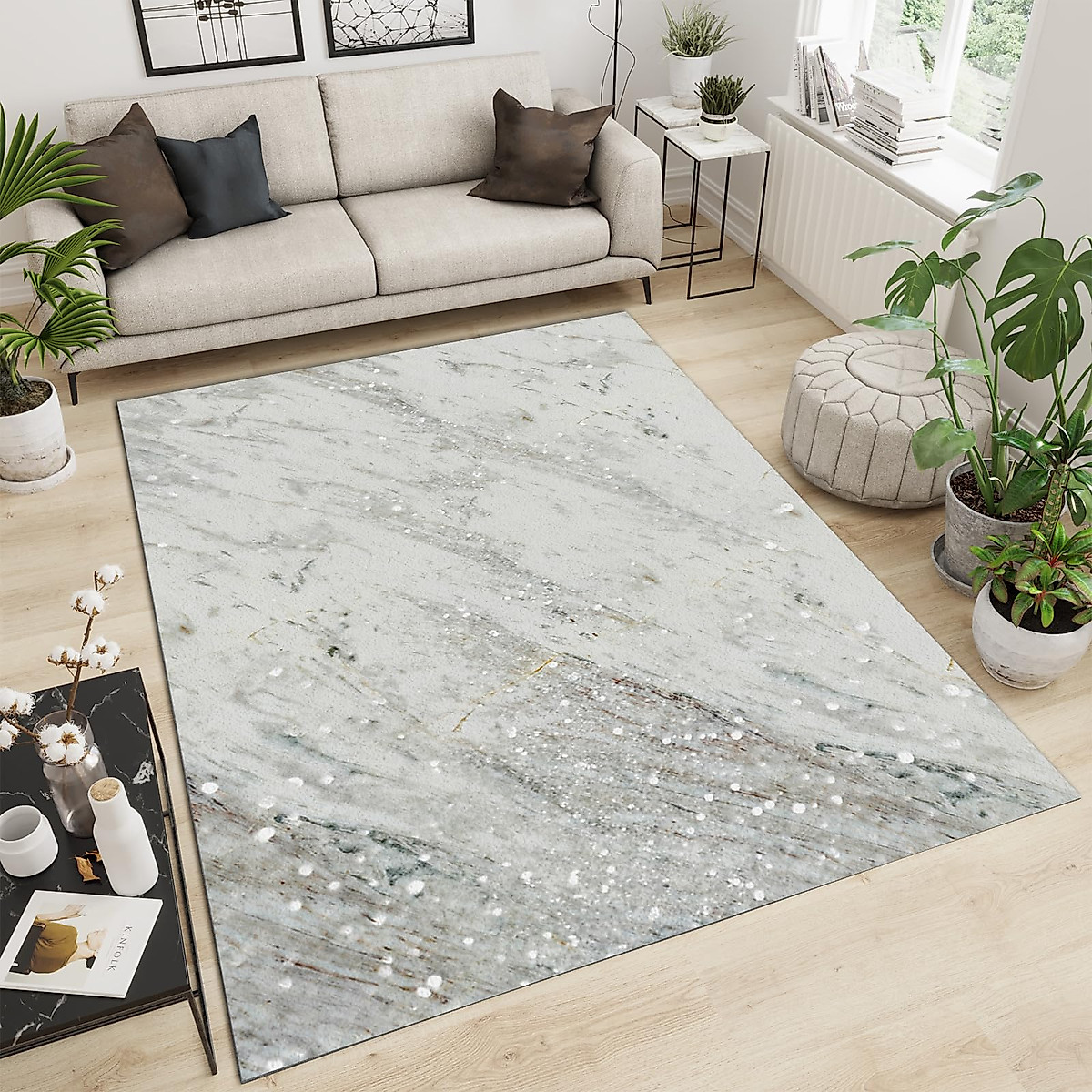 Sparkling Diamond Gold Foil Marble Living Room Large Area Rugs, Elegant Gray French Style Home Decor Bedroom Carpet, Low Pile Soft Anti Slip Machine Washable Running Mat, Corridor Game Room-2ftx3ft