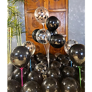 Black balloons 100 Pack + 10 Packs of Black Confetti Balloons, 12 inch Black Latex Balloons - Suitable for Weddings, Graduations, Black Birthday Balloon Party Decorations