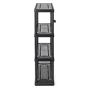 Gracious Living 14" x 32" x 54.5" 4-Shelf Tier Resin Multi-Purpose Medium Duty Indoor Garage Storage Organizer Shelves, Black
