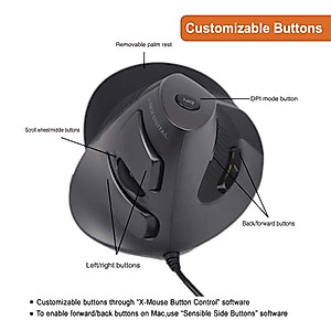 J-Tech Digital ® Scroll Endurance Wireless Mouse Ergonomic Vertical USB Mouse with Adjustable Sensitivity (600/1000/1600 DPI), Removable Palm Rest & Thumb Buttons - Reduces Hand/Wrist Pain