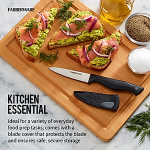 Farberware Edgekeeper 3.5-Inch Paring Knife with Self-Sharpening Blade Cover, High Carbon-Stainless Steel Kitchen Knife with Ergonomic Handle, Razor-Sharp Knife, Black