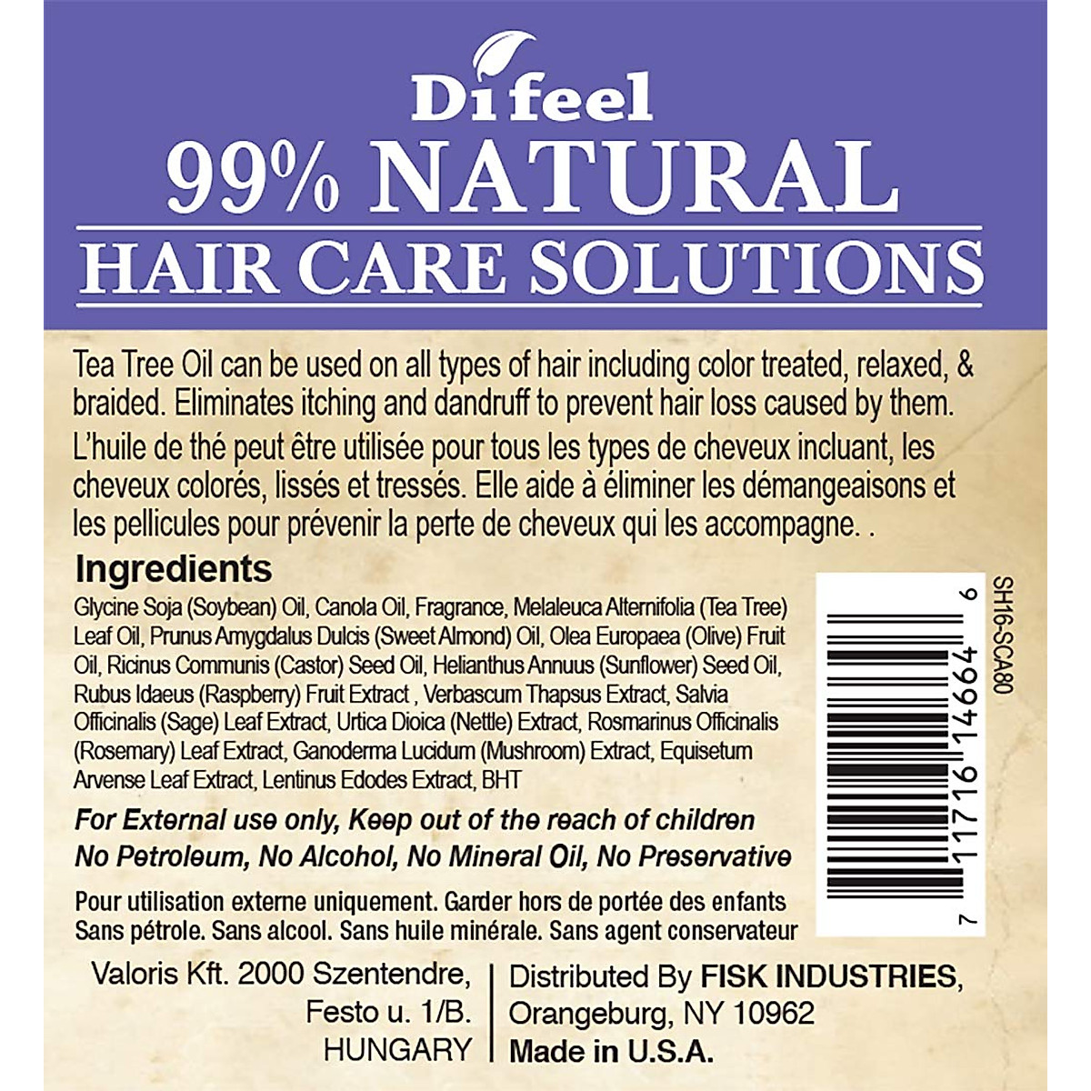 Difeel 99% Natural Therapeutic Hair Care Solutions - Scalp Care 7.78 ounce