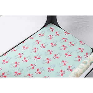 Tontukatu Pack n Play Stretchy Fitted Playard Sheet Set 2 Pack Jersey Knit Ultra Soft for Baby Girl Portable Mini Crib Sheets,Convertible Playard Mattress Cover,Flamingo Elephant Horse Lt Green Pink