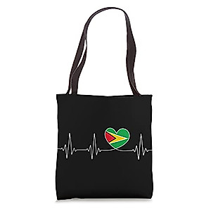 Guyana Love Heartbeat and Guyanese Flag Heart Guyana Tote Bag