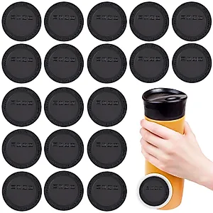 WXJ13 20 Pieces Rubber Bottoms for Sublimation Tumblers, Silicone Bottoms for Tumblers, Protective Anti-Slip Rubber Bottom with Adhesive for Skinny Tumblers, Wine Tumblers, Mason Jars, Black(56mm)