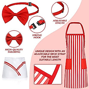 3 Pcs Kid Waiter Costume Kit Car Costume Red and White Striped Apron for Kids Adjustable Bib Aprons with 2 Pockets Soda Jerk Chef Hat Adjustable Red Bow Ties for Kids 1950s Dinner Cosplay Dress Party