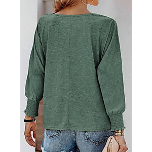 Dokotoo Womens Long Sleeve Shirts Tops Blouses for Women Dressy Casual 2026 Fall Outfits Clothes Clothing Fashion Women's Plus Size Tops Trendy Teacher Business T Shirts Loose Basic Tee Green Tshirts