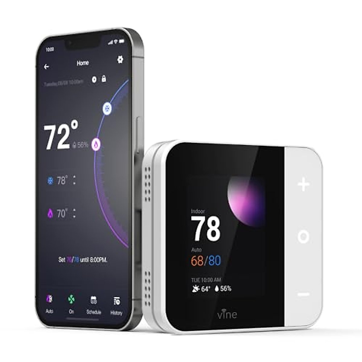 Vine Thermostat for Home with Touchscreen Color Display, WiFi Smart Thermostat Compatible with Alexa and Google Assistant, 7day/8period Programmable, Energy Saving, C-Wire Required, Screen Size 2.8"