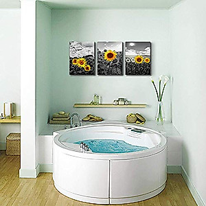 Canvas Wall Art For Living Room Family Wall Decor For Kitchen Black And White Pastoral Scenery Sunflower Flowers Bedroom Wall Painting Art Home Decoration Bathroom Wall Pictures Artwork 16x12 3 Piece