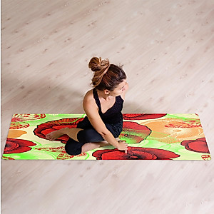 Retro Poppy Yoga Mat Folding Travel Fitness & Exercise Mat with Carrying Bag Non-Slip Lightweight Travel Yoga Mat for Women Pilates 72"L × 26.8” W × 2 Mm Thick