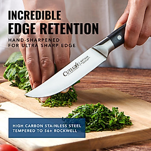 Cutluxe Steak Knives Set of 4, Straight Edge Steak Knife Set – Forged High Carbon German Steel, Full Tang, Ergonomic Handle Design – Artisan Series