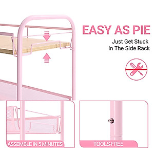 KINGRACK 4-Tier Metal Rolling Utility Cart, Pink, Flexible, Sturdy, Easy Assembly, Anti-Rust, Waterproof, Scratch-Resistant, Breathable Mesh Basket, Ideal for Home Storage