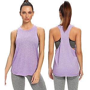 Ullnoy Workout Tank Tops for Women Crewneck Running Muscle Tanks Loose Lightweight Sleeveless Gym Yoga Sport Shirts-5 Pack Black/Light Gray/White/Purple/Blue S