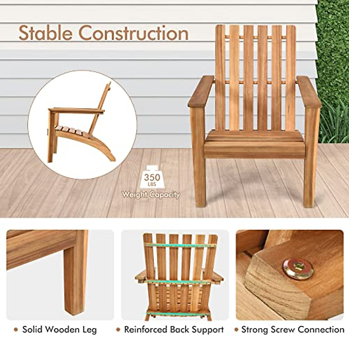 Tangkula Adirondack Chair Acacia Wood Outdoor Armchairs, Weather Resistant for Patio Garden Backyard Deck Fire Pit, Lawn Porch Furniture & Lawn Seating, Campfire Chair, Adirondack Lounger (2, Natural)