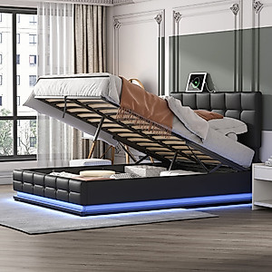 Morhome Queen Platform Upholstered Bed Frame with 4 Storage Drawers and Wingback Headboard, Diamond Stitched Button Tufted Bed Frame, No Box Spring Needed