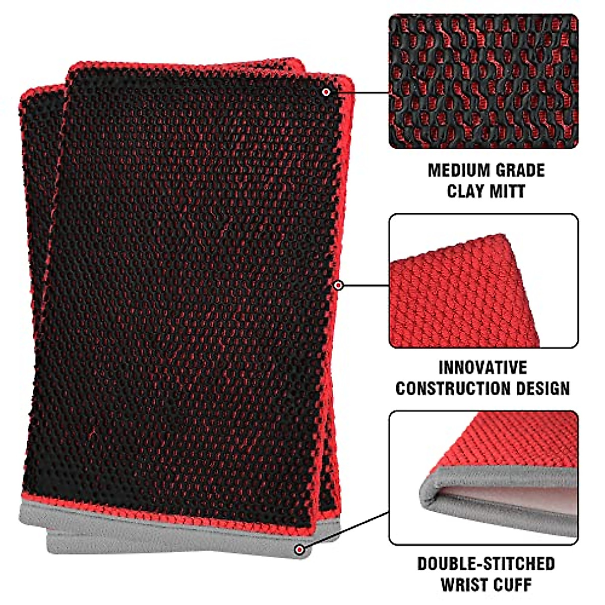 Tidy Monster 2 Pack Clay Bar Mitt for Car Detailing, Medium Grade Auto Magic Clay Towel, Scratch-Free and Paint Safe, for Cleaning Polishing Detailing Cars Paint, Glass, Wheels