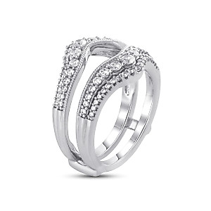 PVN Jewels 925 Sterling Silver Round CZ V Wrap Ring Guard Enhancer Rings Set Wedding Anniversary for Women 7.5